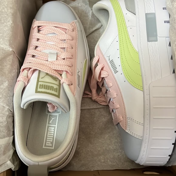 Puma | Shoes | Puma Mayze Leather Pop Trainer White Arctic White Womens ...